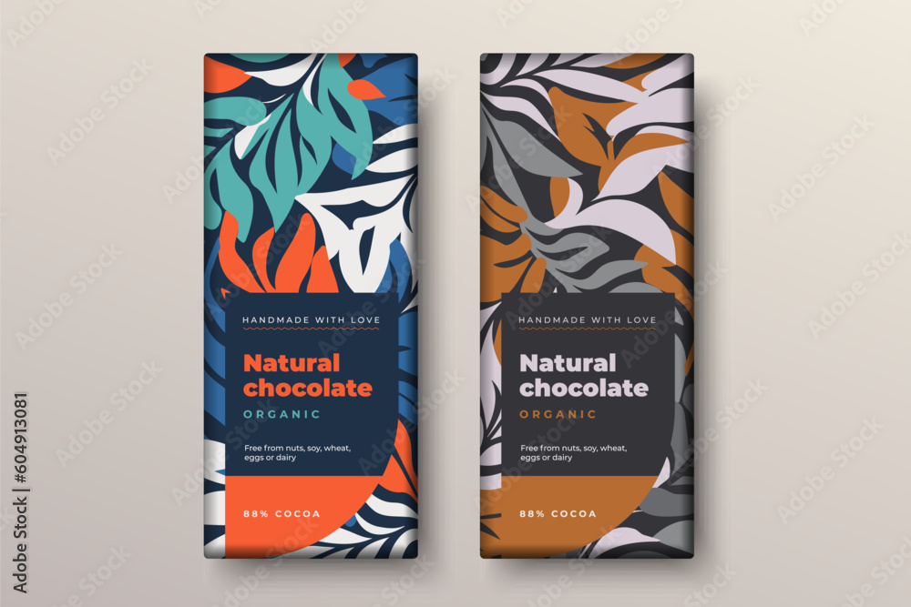Organic dark and milk chocolate bar design. Creative abstract choco ...