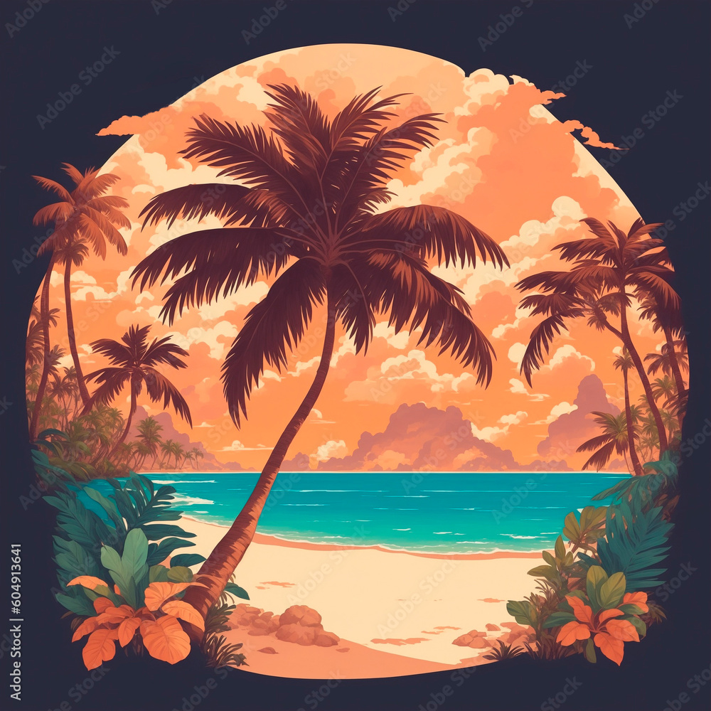 Arte digital de litoral paradisíaco nas praias Brasileiras. Ilustração ...