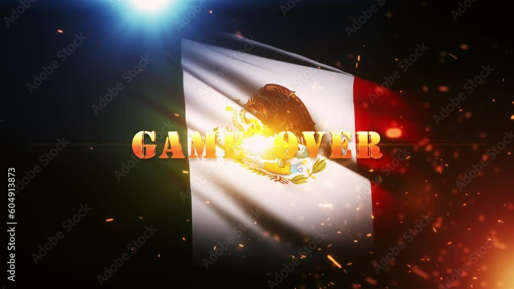 Game Over gold text motion with fire burst and golden particles ...