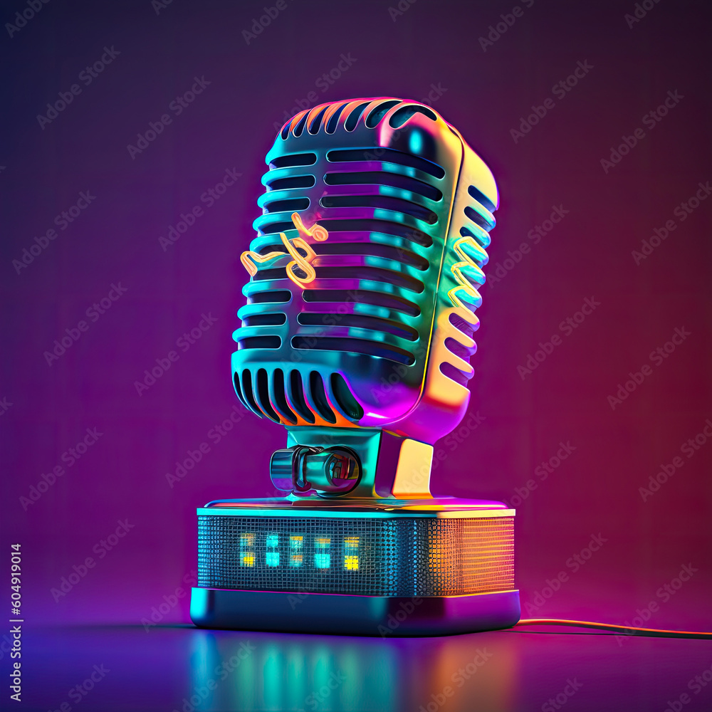 80's Flashback: An Iconic Microphone in Neon Music Icon: Antique ...