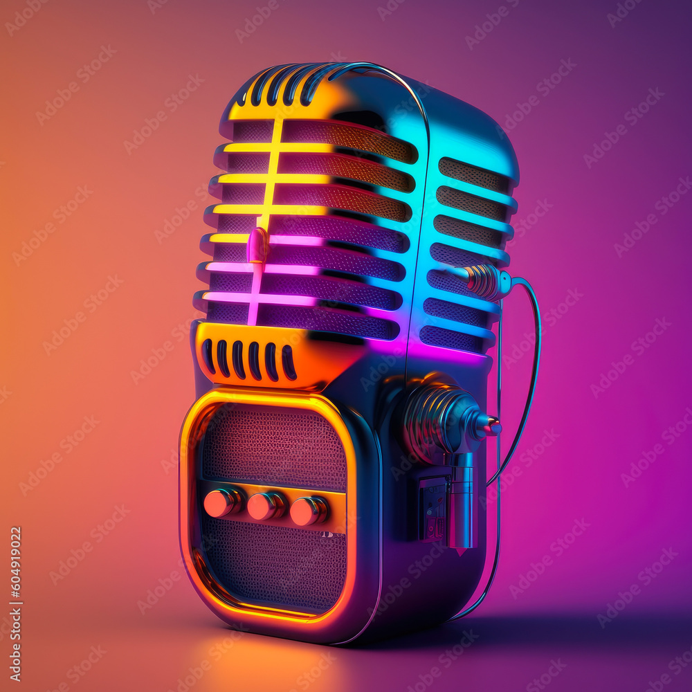 80's Flashback: An Iconic Microphone in Neon Music Icon: Antique ...