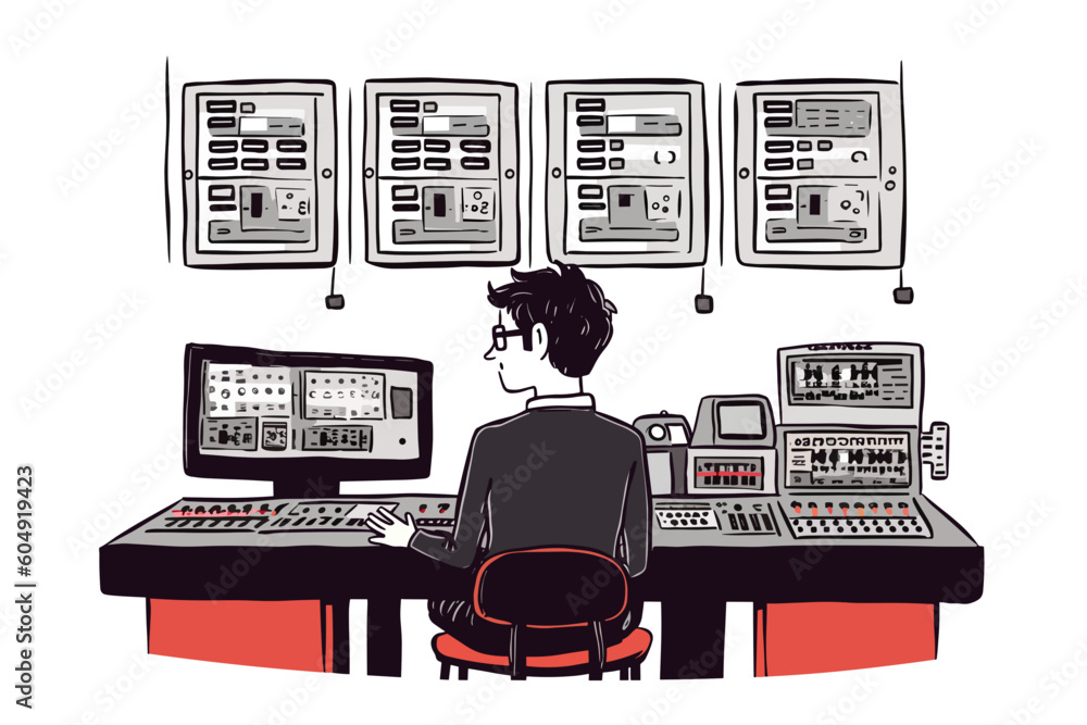 Doodle inspired Stage manager at backstage, cartoon sticker, sketch ...