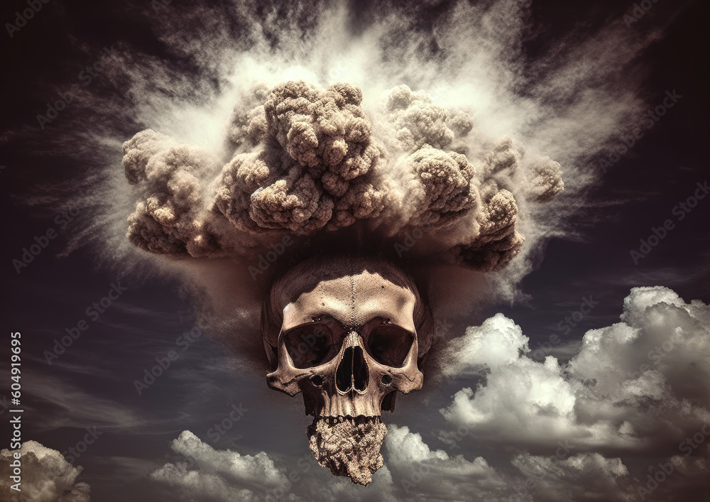 nuclear explosion blast mushroom cloud in shape of a skull . Generative AI Stock Illustration ...