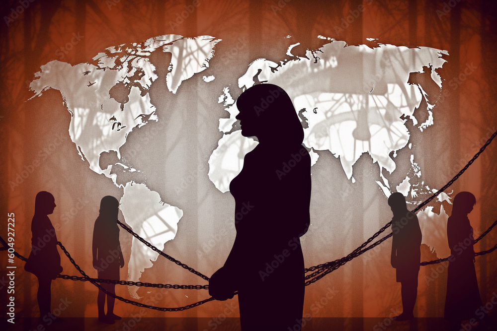 Portrait of a chained woman, human trafficking concept. Generative AI ...