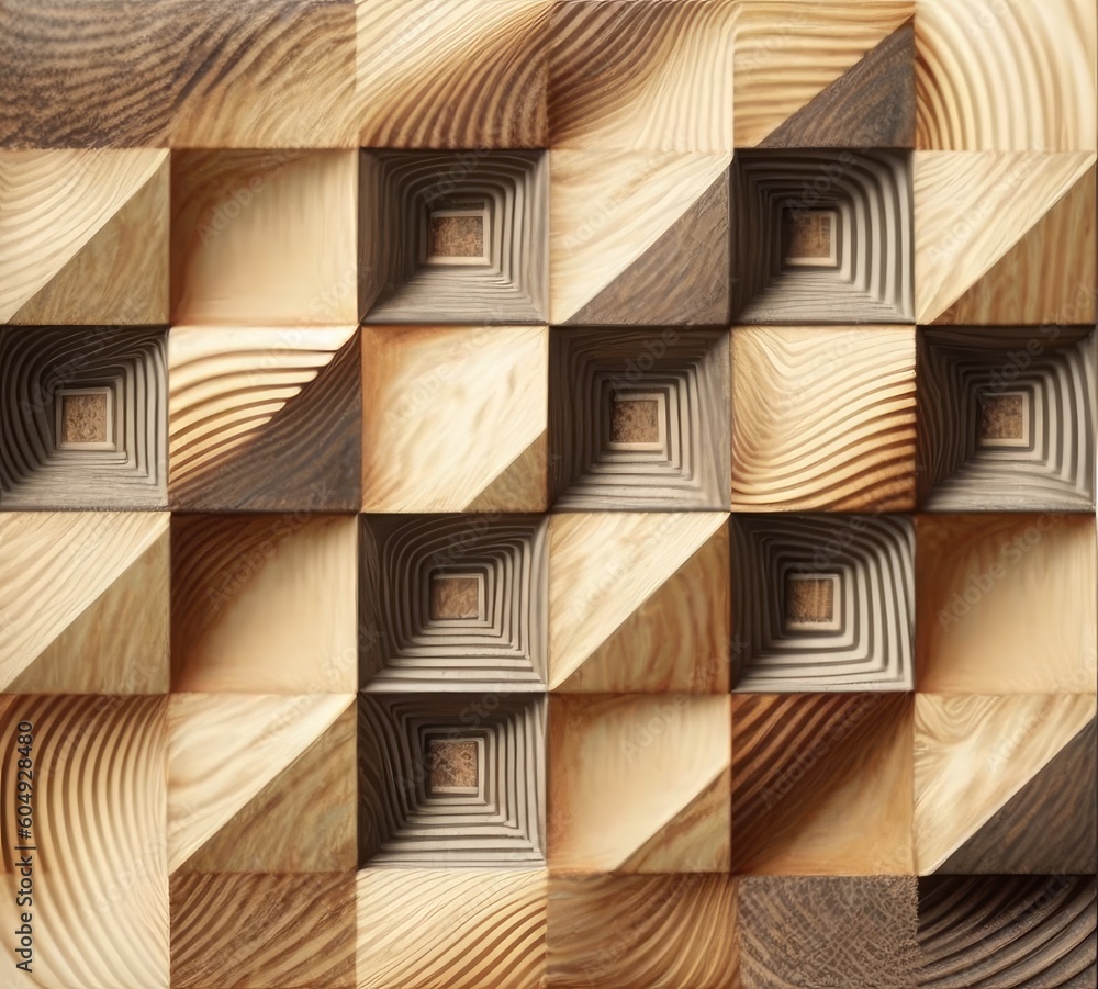 3d illustration. Wooden Square on a background of wood. Mosaic ...
