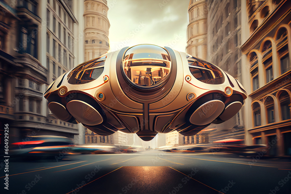 An enchanting illustration of a fantastical levitating vehicle, ready ...