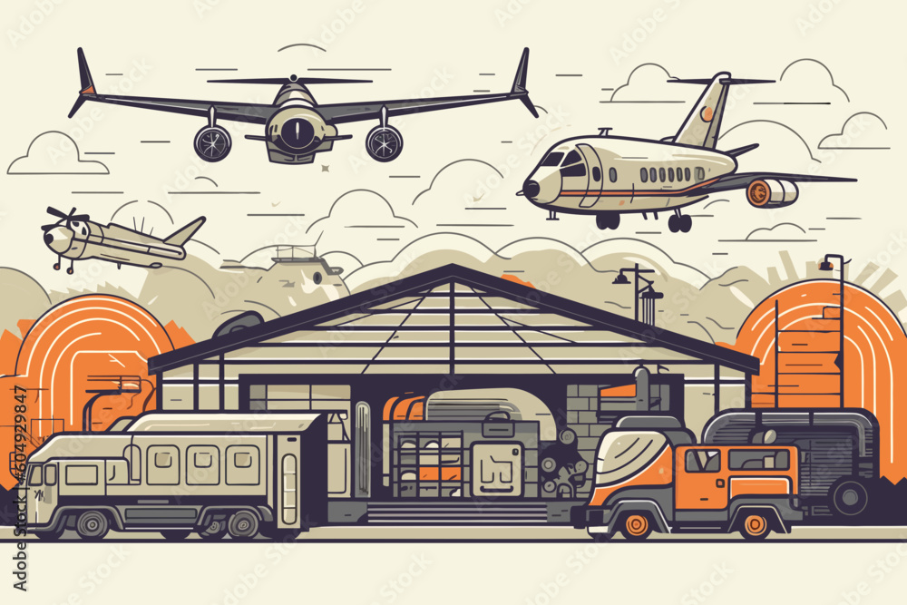 Doodle inspired Military at military base, cartoon sticker, sketch ...