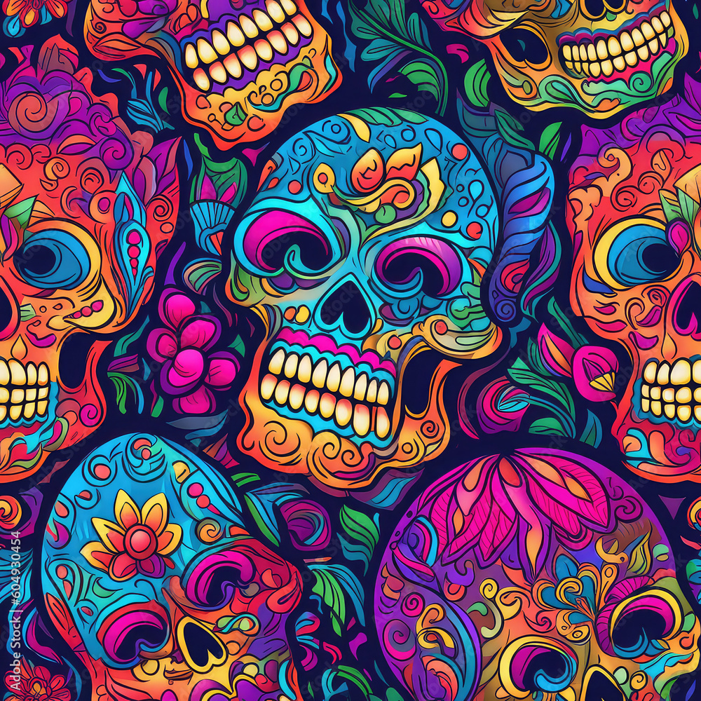 Sugar skull colorful seamless repeat pattern [Generative AI] Stock ...