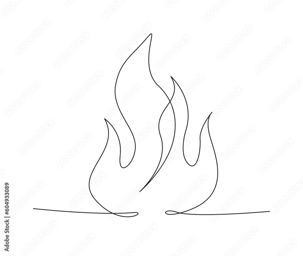 Continuous one line drawing of fire. Fire flame single line art vector ...