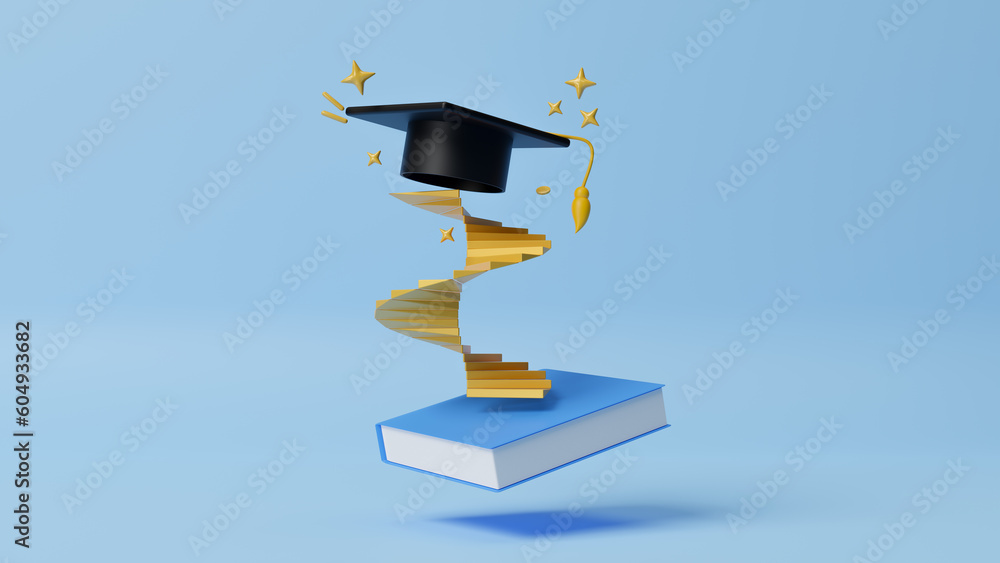 Book with staircase to graduation cap, study,education and e-learning ...