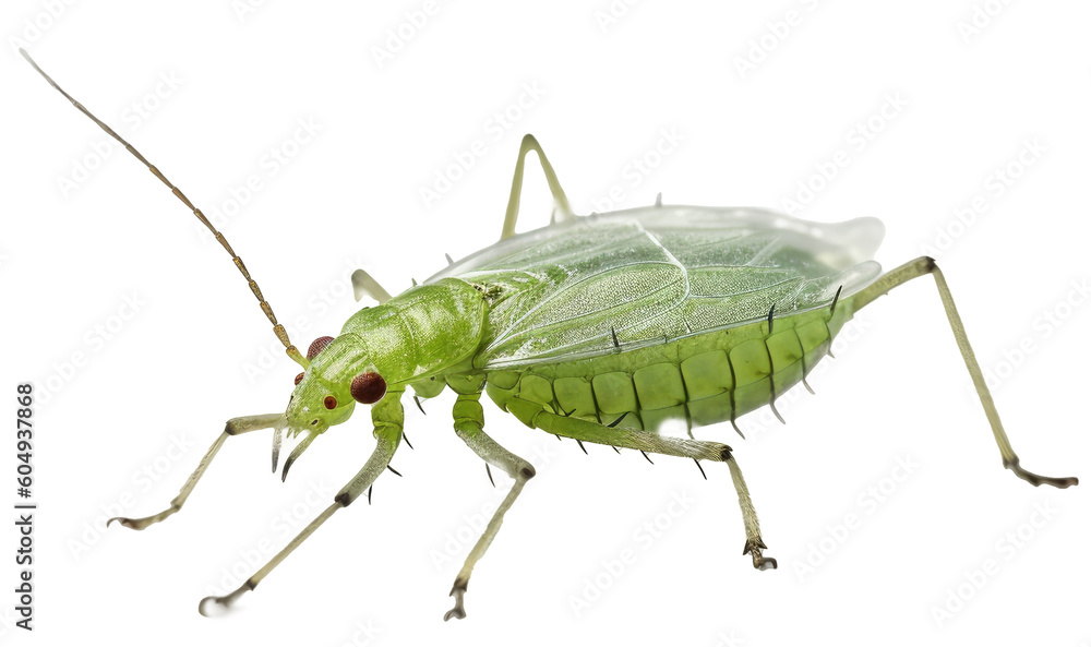 Close up of an aphid insect isolated on white background as transparent ...