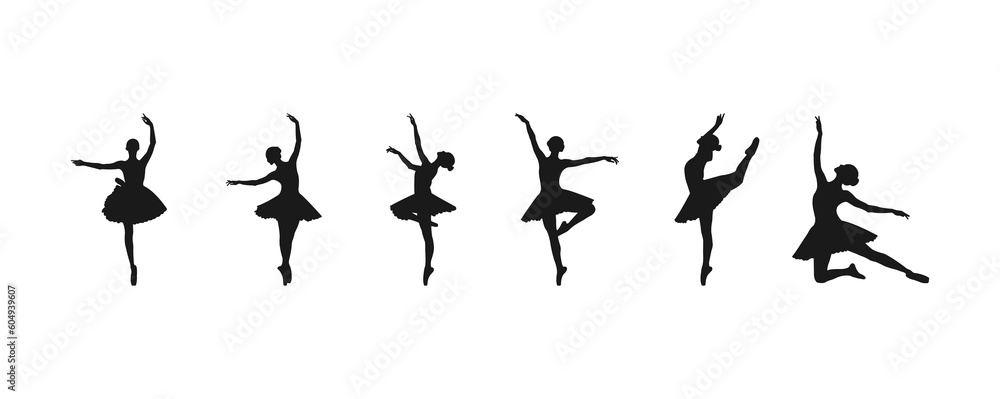 ballerina silhouette ballet dance pose. set of silhouettes dancing in ...