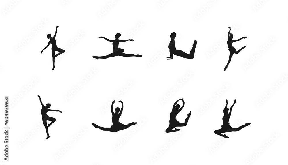 Beautiful Set Of Ballerinas Ballet Dance Posesset Of Silhouettes Of Ballerinas In Dances