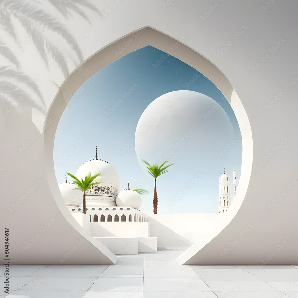 Islamic Aesthetic Backgrounds with Mosque and Moon, leaf shadows, for ...