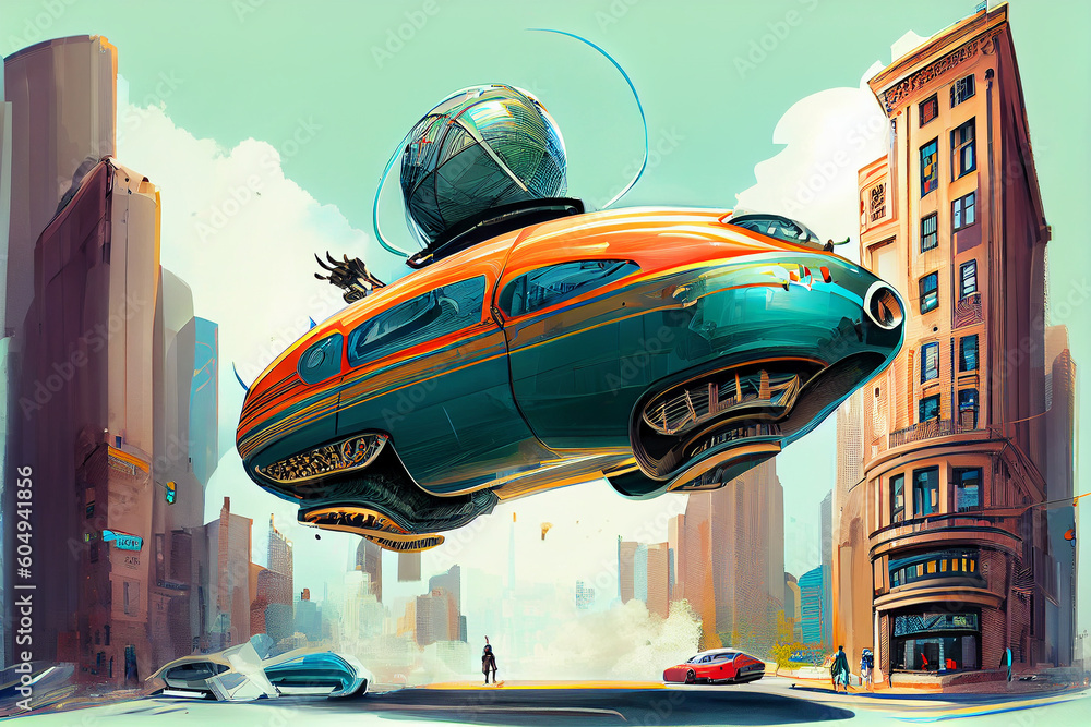 An enchanting illustration of a fantastical levitating vehicle, ready ...