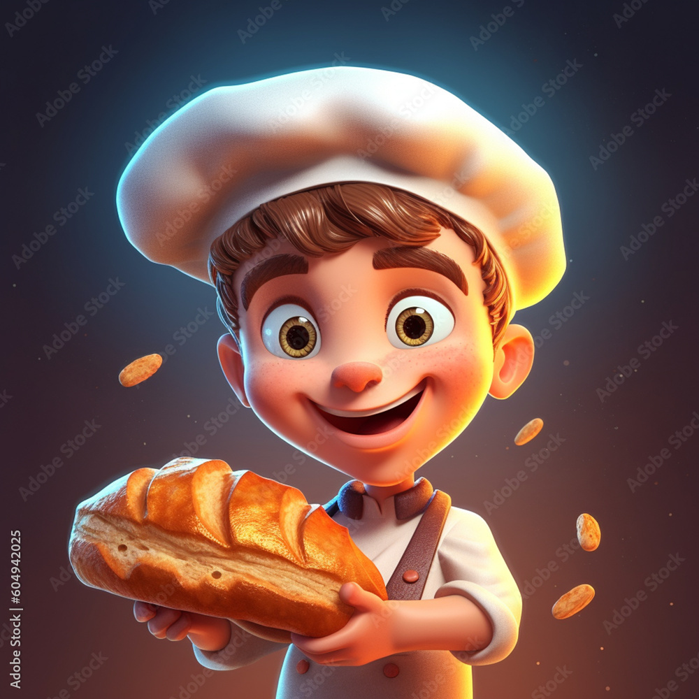 A chef in a happy mood is holding bread. Wearing a chef's uniform. His ...