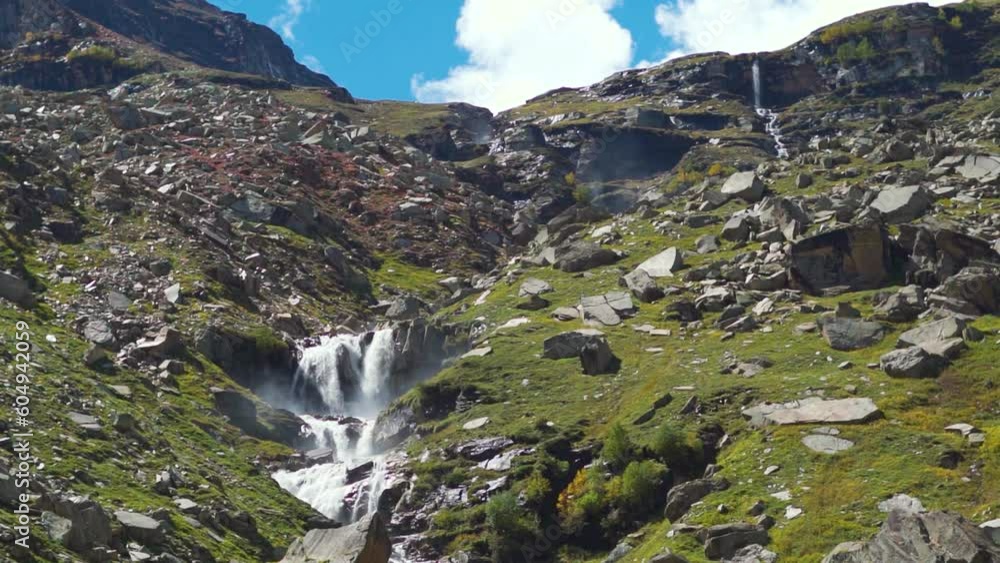 Video Stock Landscape shot of waterfall in the Himalayan mountains as ...
