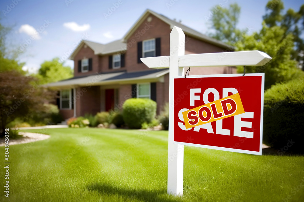 Real Estate House "For Sale" Sign and "Sold" Sign with Sold Sticker ...