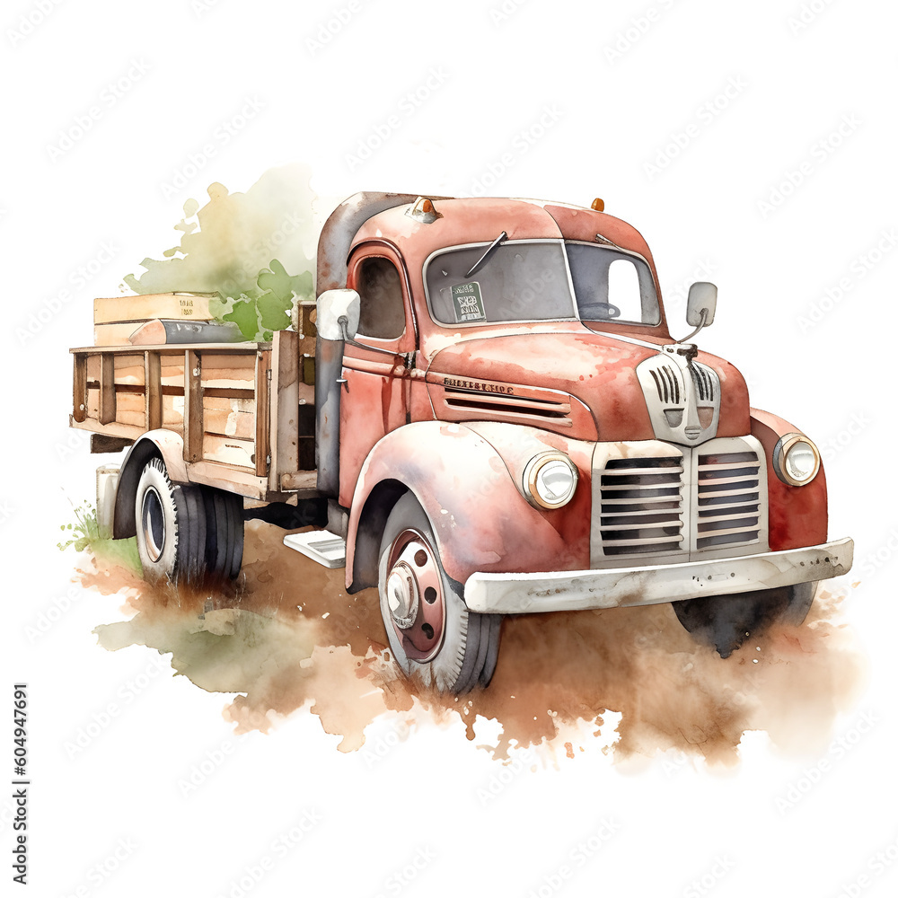 Farm Truck Watercolor, Cottagecore, A vintage farm truck Clipart PNG ...