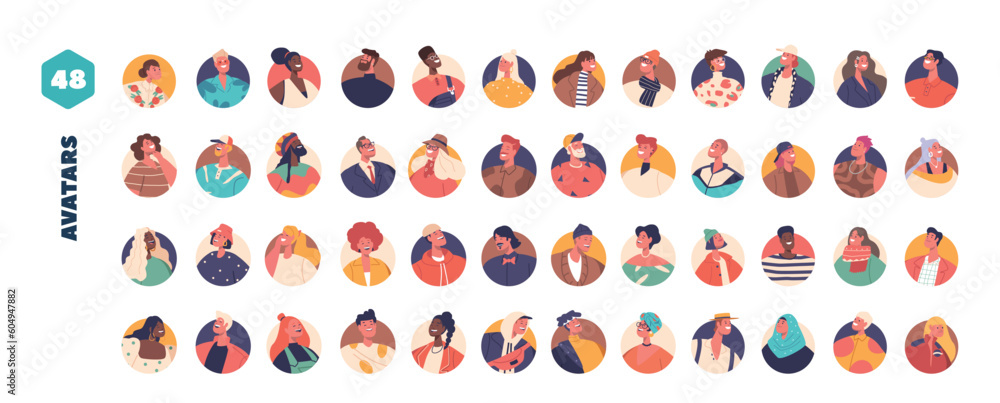 Diverse Character Avatars Set: Wide Range Of Ethnicities, Ages, Genders ...