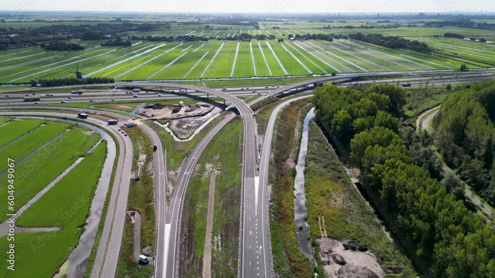 Stockvideon This aerial drone video shows an highway intersection of ...