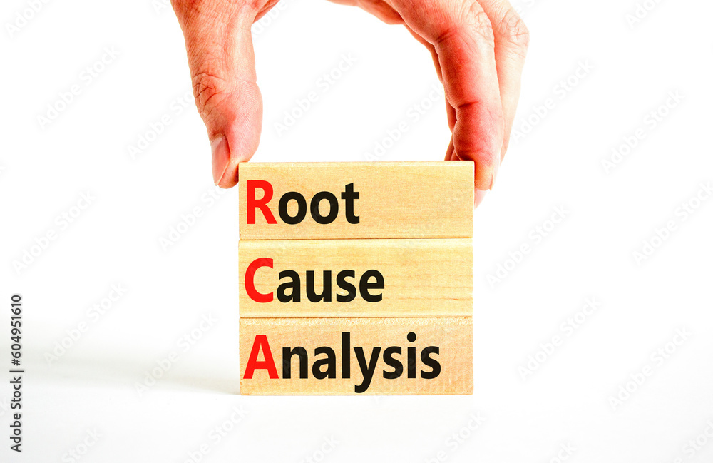 RCA root cause analysis symbol. Concept words RCA root cause analysis on wooden block ...