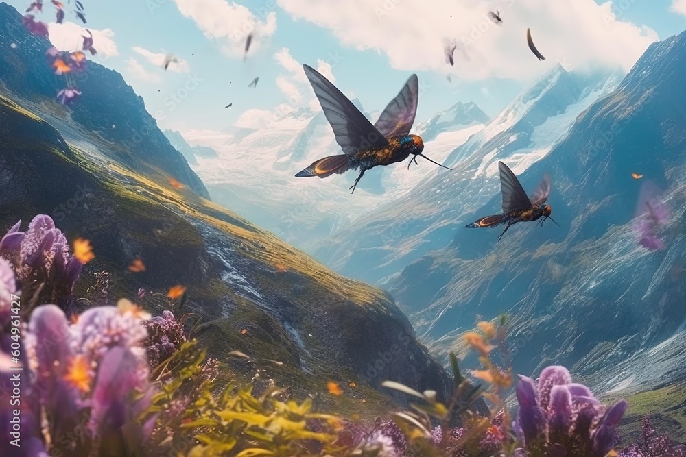 Fantasy rare species of winged mammals, resembling a cross between bats ...