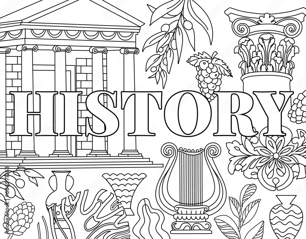 Vecteur Stock History. Ancient Coloring page with Athens temple ...