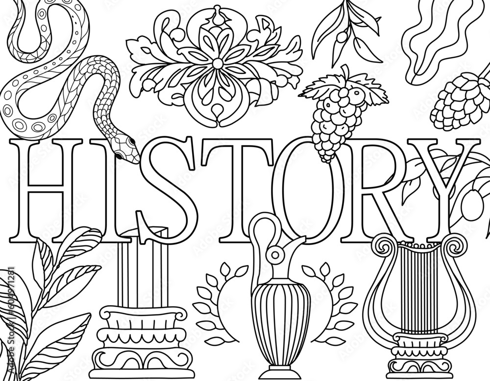 History. Ancient Greece Coloring page. Hand illustrations, Athens ...