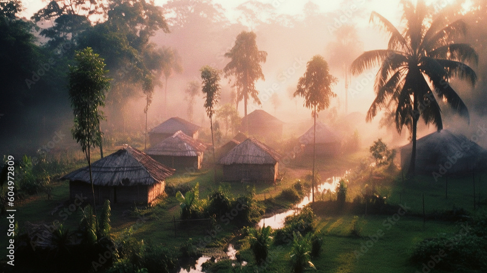 an indian village in the amazon rainforest - generative ai Stock ...
