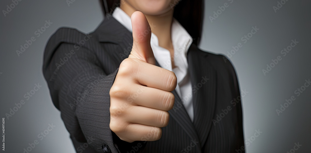 ภาพประกอบสต็อก Eine Geschäftsfrau zeigt die positive Zustimmung durch ...