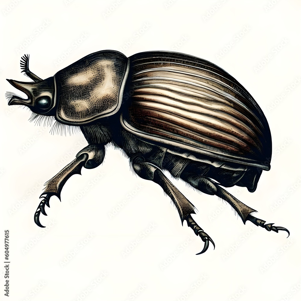 black dung beetle, scarab beetle watercolor drawing illustration ...
