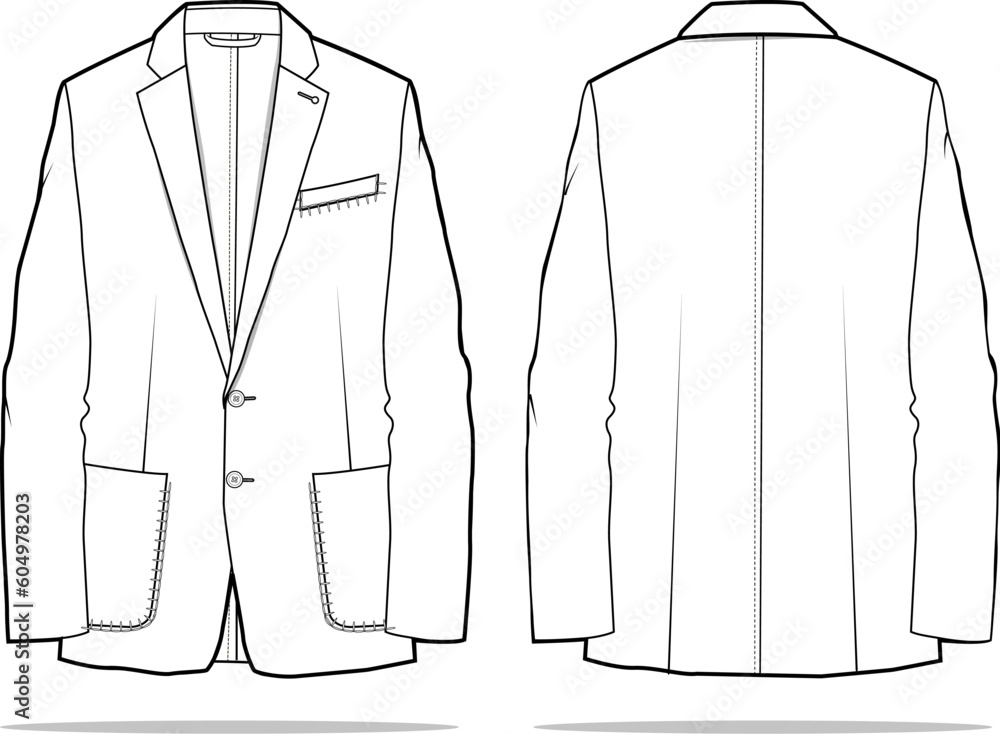 Vetor de Notch lapel blazer formal Jacket suit flat sketch fashion ...