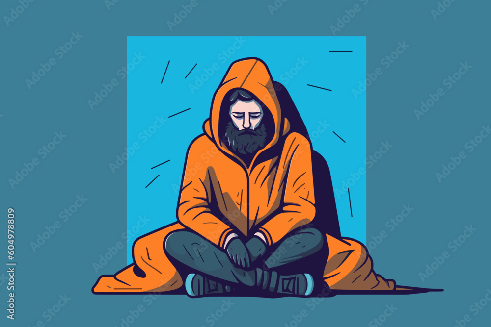 Doodle inspired Volunteer at homeless shelter, cartoon sticker, sketch ...