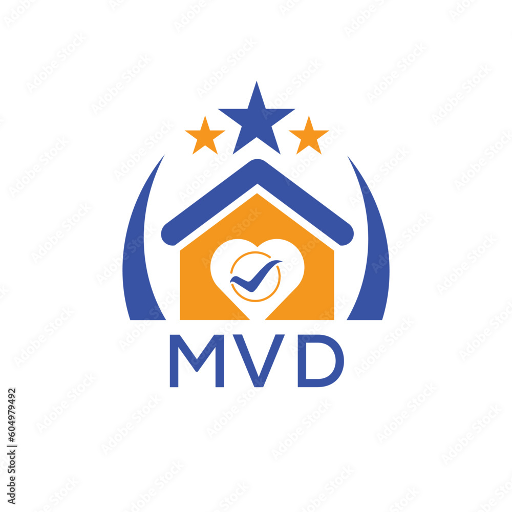 MVD House logo Letter logo and star icon. Blue vector image on white ...