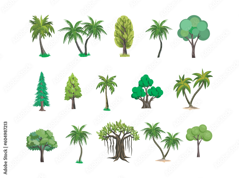 collection of types of trees with cartoon styled images Stock Vector ...
