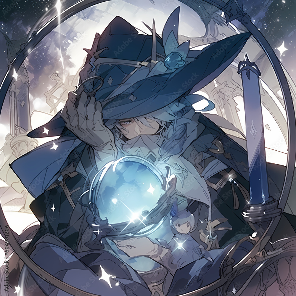 Sorceress building up a ball spell, anime style, character design ...