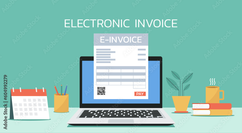 electronic invoice payment or financial transaction on laptop screen ...