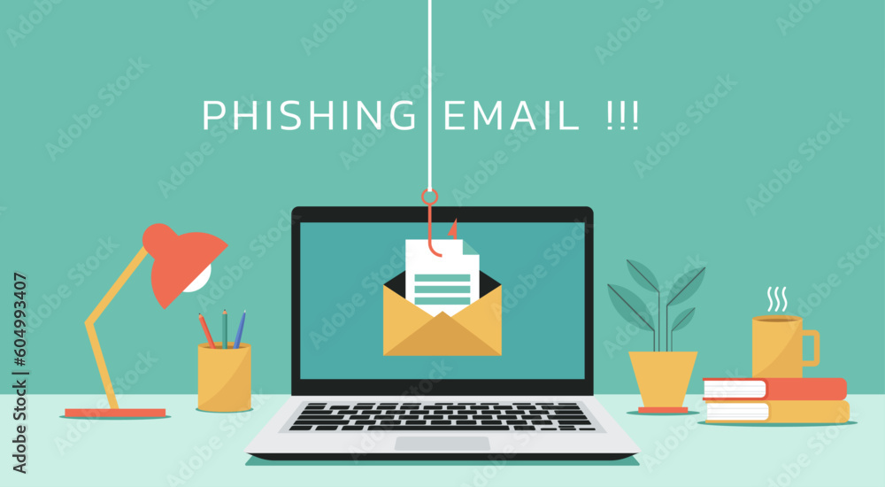 Photo cyber crime concept, phishing email scam on laptop screen with ...
