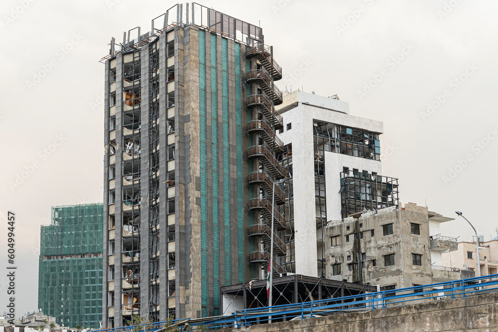 Office building in Beirut destroyed in an explosion, Beirut, Lebanon ...