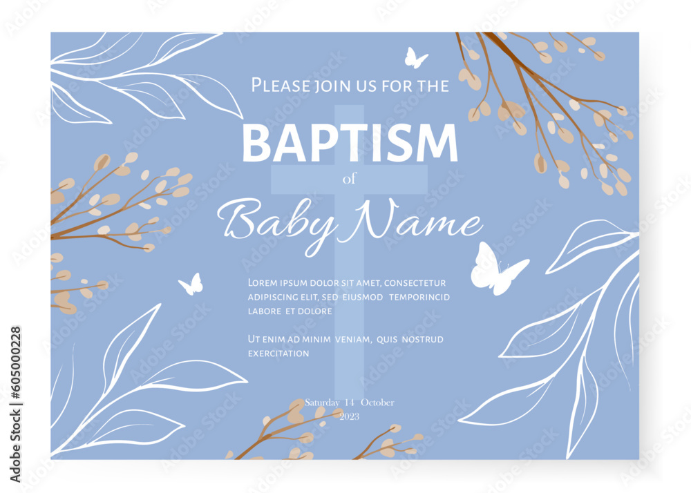 Baptism Invitation Card Design. Invitation Template with Cross. Vector ...