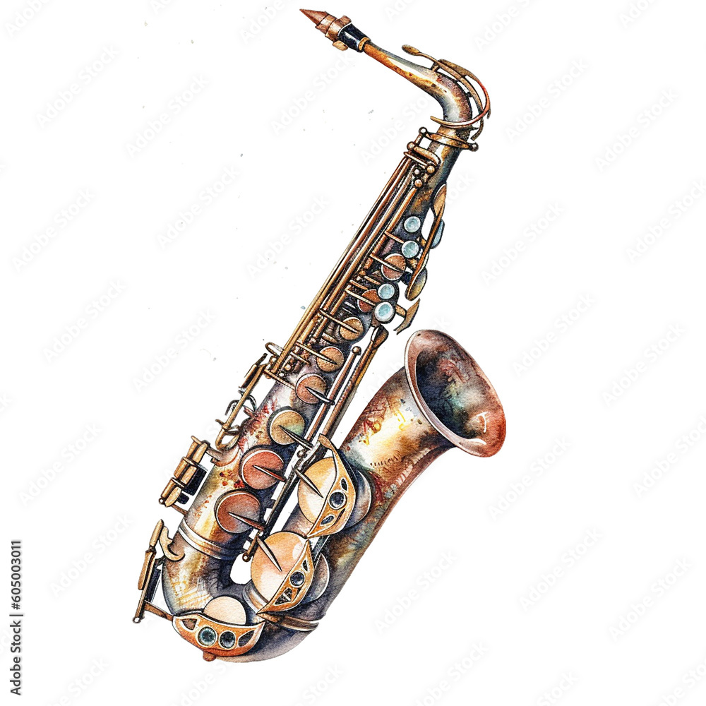 Saxophone Musical Instrument Clipart - Detailed Watercolor Motif - PNG ...