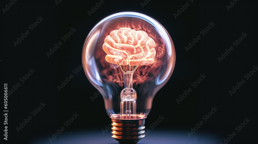 Illuminating the Mind: A Brain Within a Light Bulb. Generative AI Stock ...