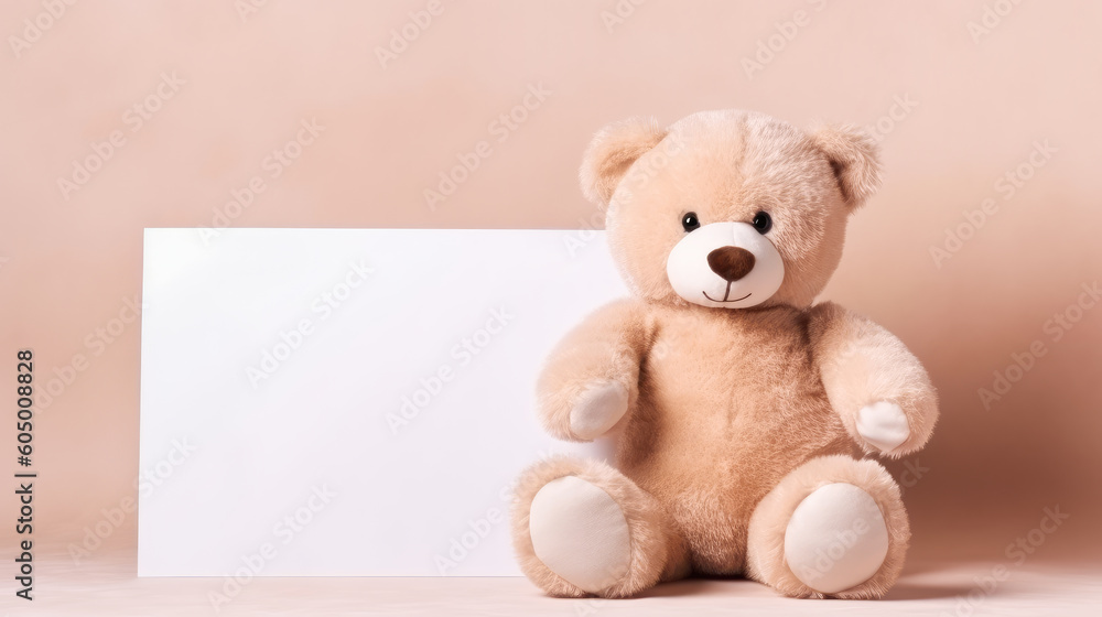 Cute teddy bear with blank sheet, empty mock up. Generative AI. Stock ...