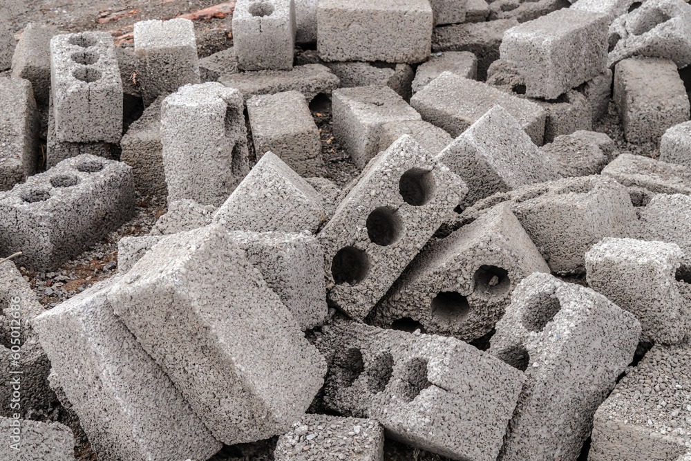 Warehouse of cinder block and products from cement mortar.Texture of ...