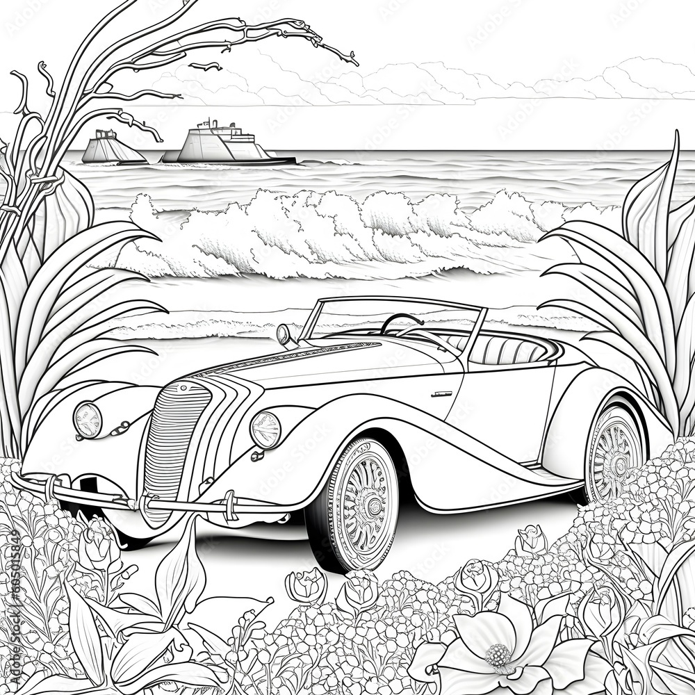 outlined white image coloring page of an Auburn Speedster vehicle on ...