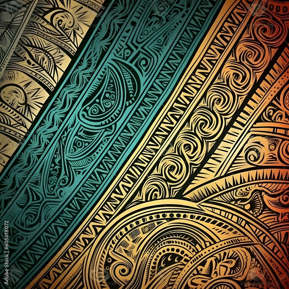 polynesian tribal design, metallic, colorful, vector image Stock ...