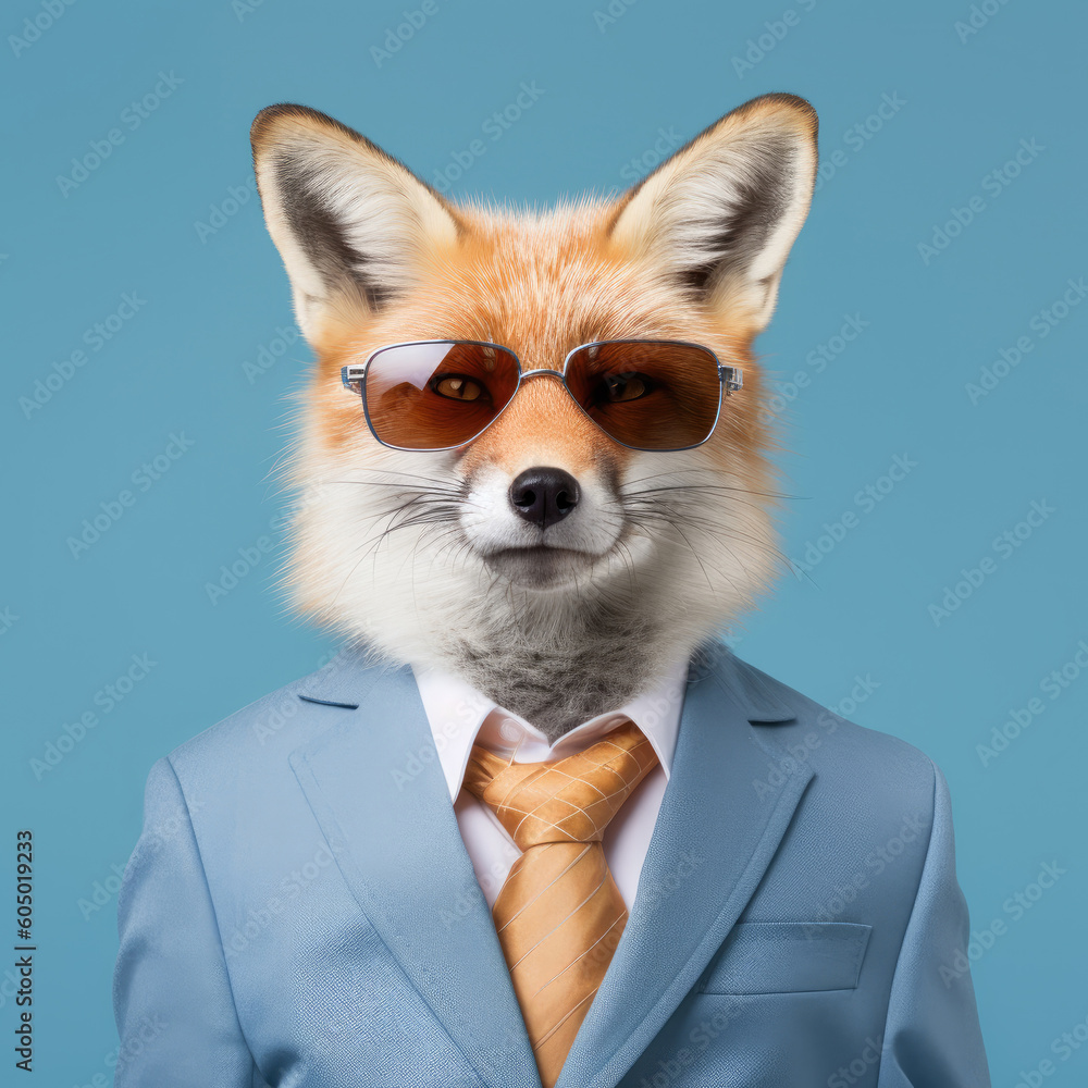 Portrait of fox monkey wearing business suit with tie and sunglasses ...