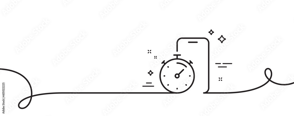 Timer app line icon. Continuous one line with curl. Stopwatch time sign ...