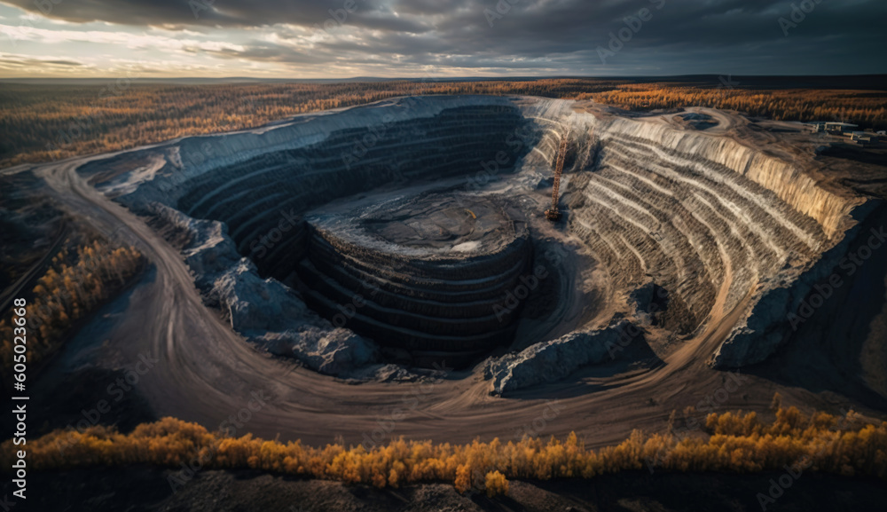 Coal Mine Aerial Panorama: Open Pit Mining, Extractive Industry, Coal ...